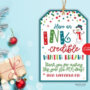 Teacher Gift Pen, Winter Break Classroom Gift Tag, Editable in Canva - Etsy