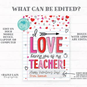 Teacher Valentine Gift Tag, Teacher Gift Tag From Student, Kids ...