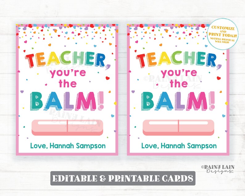 Teacher You're the Balm Valentine Card, Lip Balm, Chapstick Digital ...