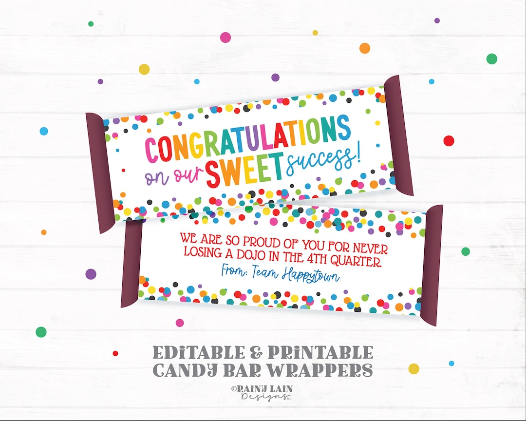 Printable Candy Bar Wrapper, Congratulations on Sweet Success Candy Bar ...