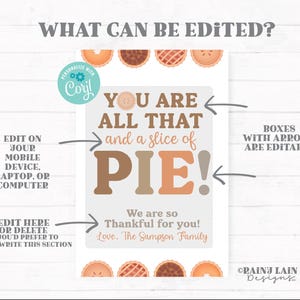 You Are All That and a Slice of Pie Tag, Editable Fall Appreciation ...