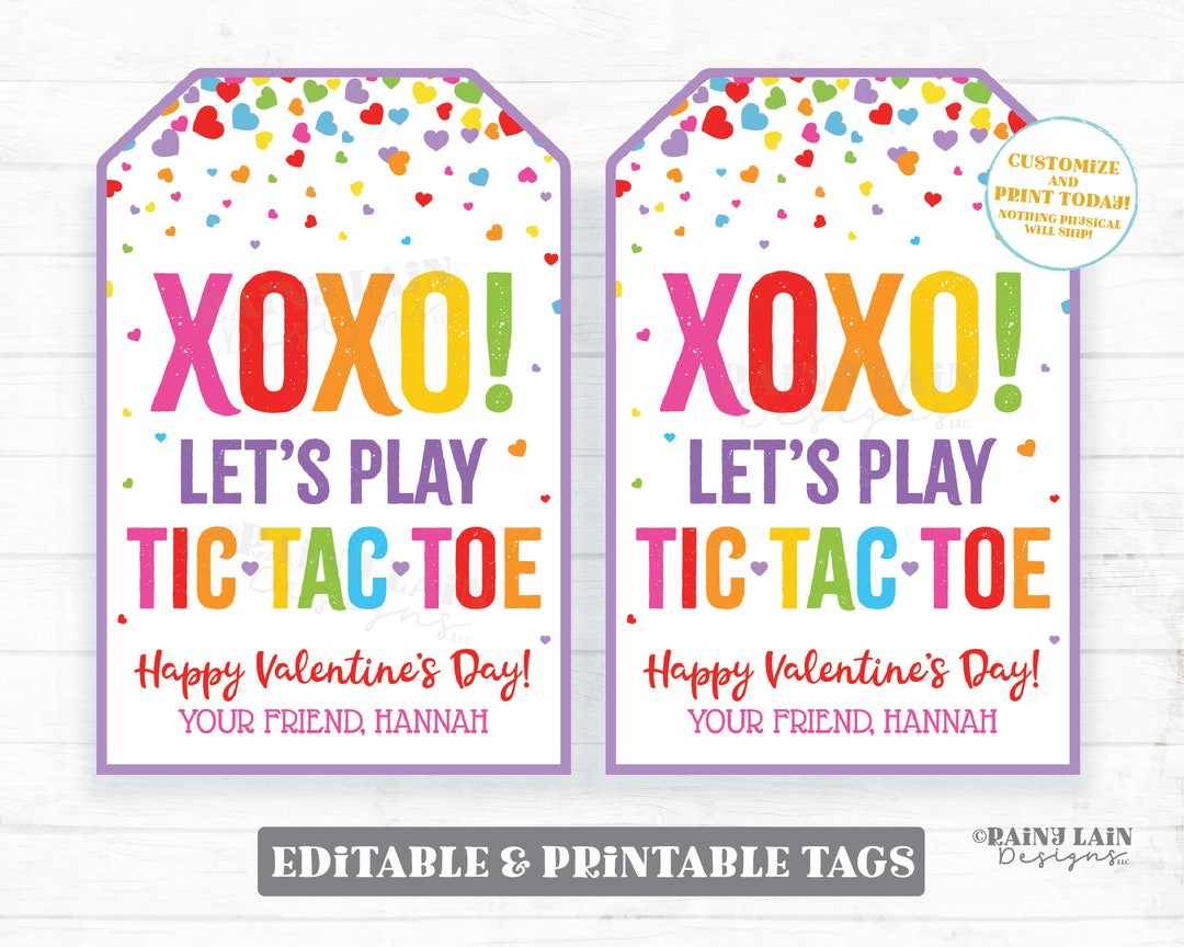 Tic Tac Toe Valentine, Tic-tac-toe Valentine Tags, XOXO Tags, Game ...