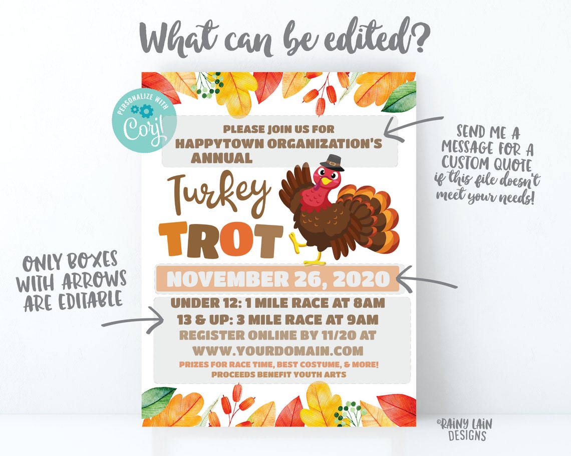 Turkey Trot Flyer Thanksgiving Fundraiser Flyer Turkey - Etsy