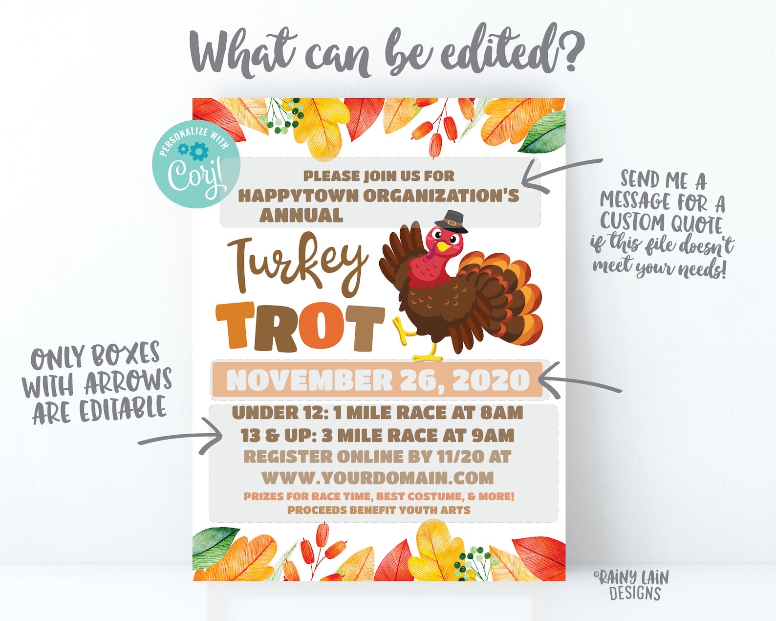 Turkey Trot Flyer Thanksgiving Fundraiser Flyer Turkey - Etsy
