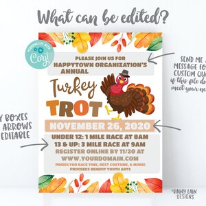 Turkey Trot Flyer Thanksgiving Fundraiser Flyer Turkey - Etsy