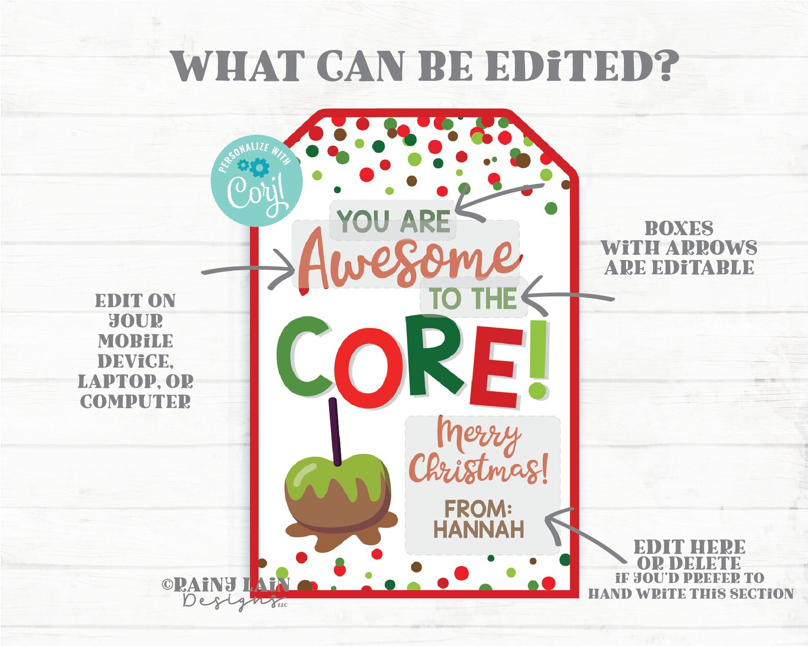 Awesome to the Core Christmas Tag Candy Apple Caramel Thank You Gift ...