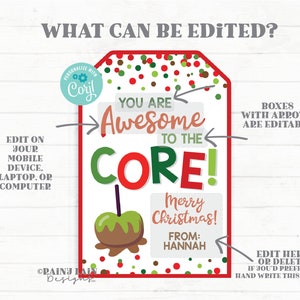 Awesome to the Core Christmas Tag Candy Apple Caramel Thank You Gift ...