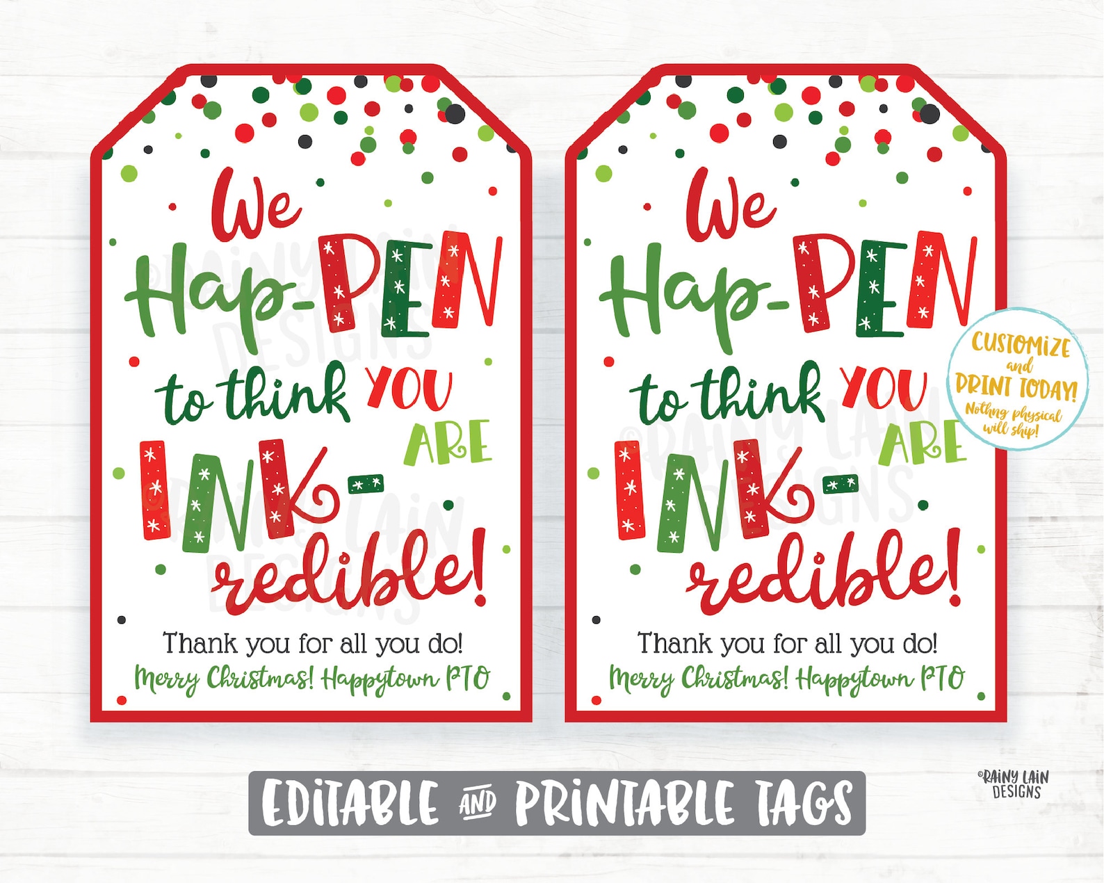 Ink Pen Gift Tags Hap-pen Ink-redible Printable Christmas Tags | Etsy