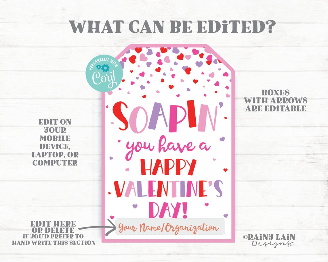 Soap Valentine, Editable Soapin' Happy Valentine's Day Tag, Dish Hand ...