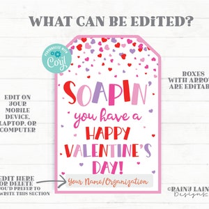 Soap Valentine, Editable Soapin' Happy Valentine's Day Tag, Dish Hand ...