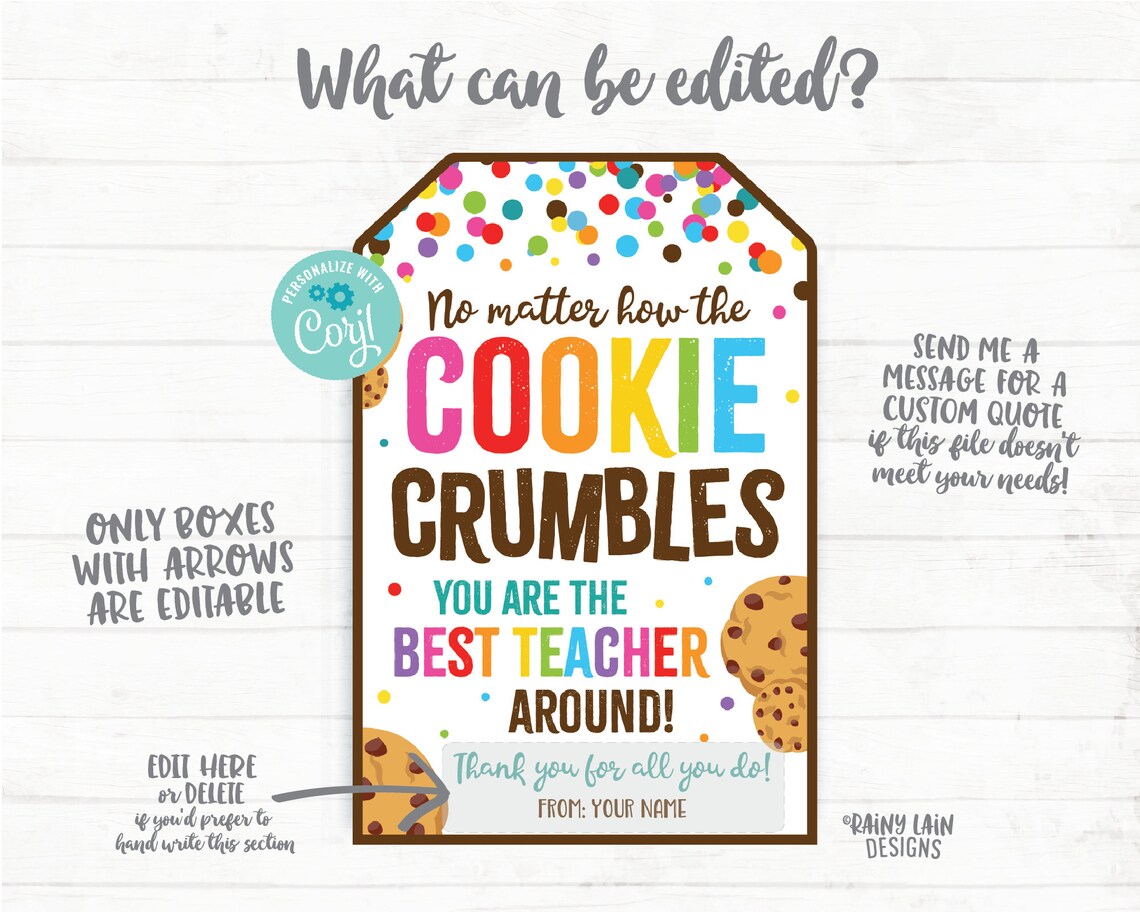 Teacher Appreciation Tag No Matter How the Cookie Crumbles You - Etsy