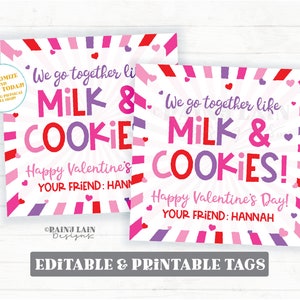 We Go Together Like Milk and Cookies Valentine's Day Tag, Cookie ...