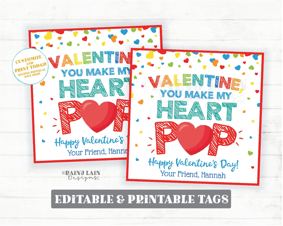 Heart Pop Valentine Tag, Popping, Pop Fidget Toy, Popcorn, Lollipop Pop ...