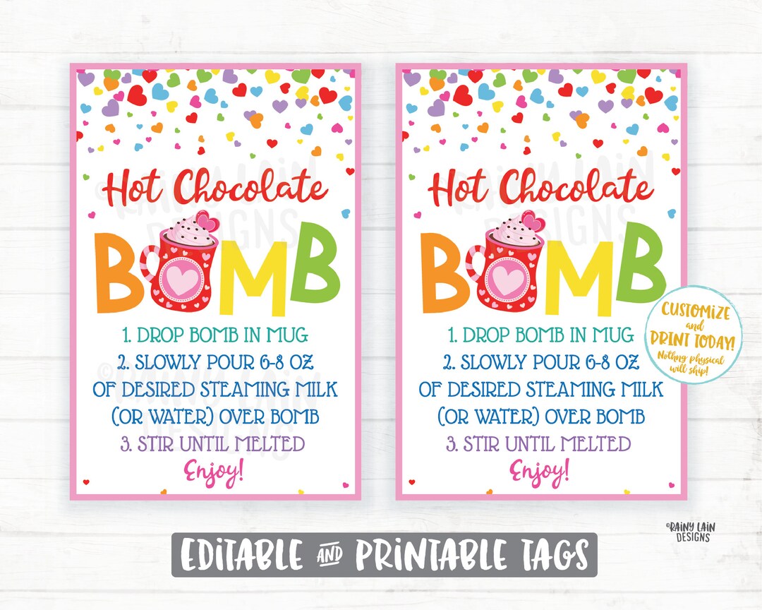 Editable Cocoa Bomb Tags Valentine Hot Chocolate Bomb Tags - Etsy
