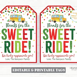 Bus Driver Gift Tag Holiday Thanks for the Sweet Ride Christmas Wheelie ...
