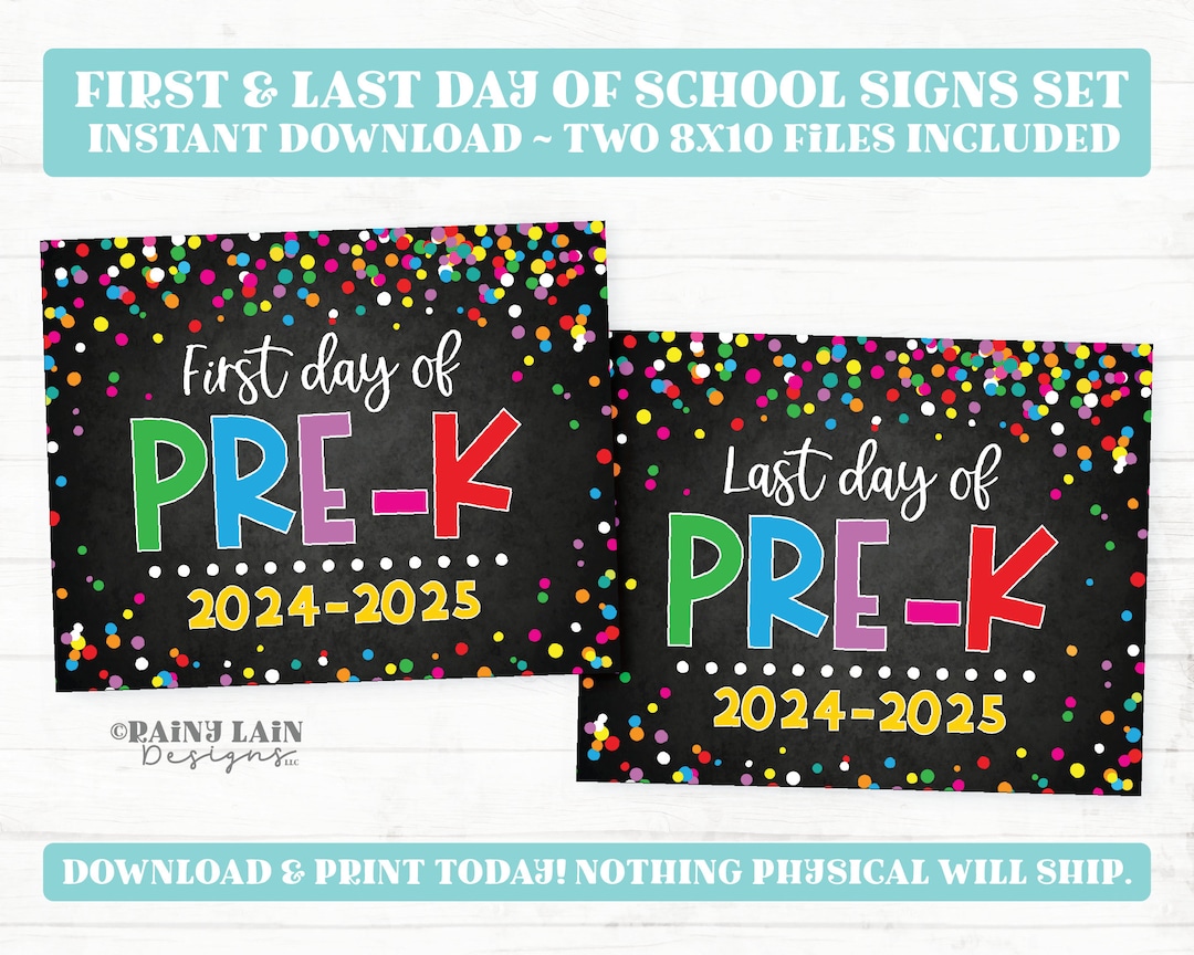 First Day of Pre-k Sign Last Day of School Sign Set 1st Day of Pre ...