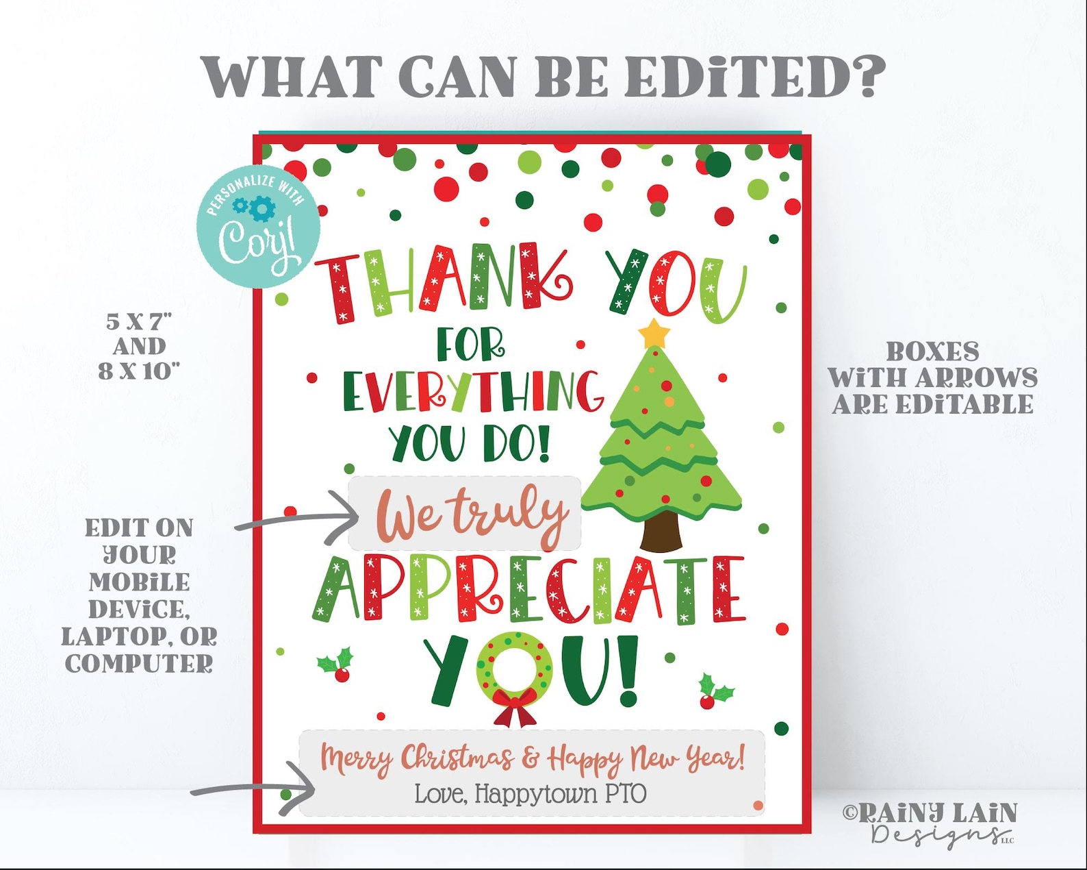 Christmas Appreciation Sign Printable Holiday Thank You Card, School ...