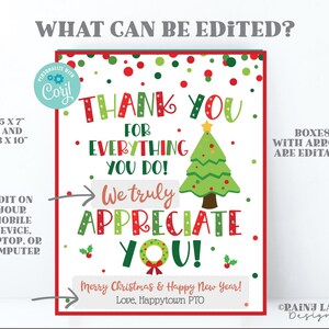 Christmas Appreciation Sign Printable Holiday Thank You Card, School ...