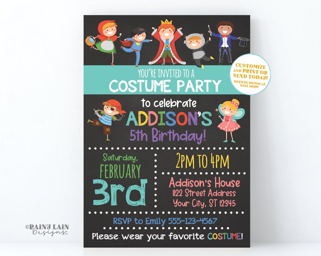Editable Kids Costume Party Invitation, Dress up Birthday Party Invite ...