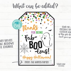 Thanks for Being Fab BOO Lous Tag Halloween Thank You Tags Halloween ...