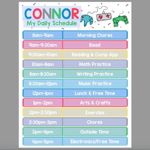 Video Game Home School Schedule Printable Kids Schedule Editable Daily ...