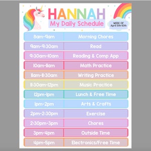 Unicorn Home School Schedule Printable Kids Schedule Chore Chart ...