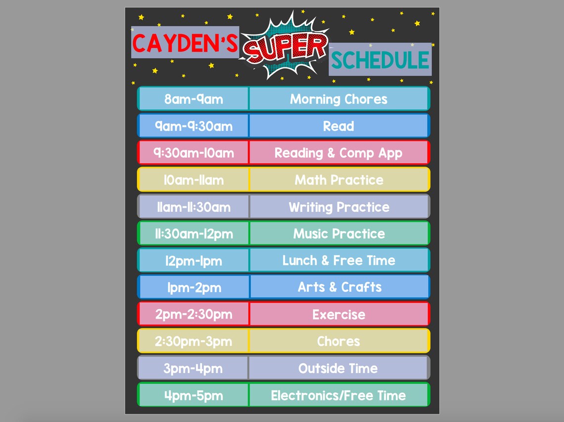 Superhero Home School Schedule Printable Kids Schedule | Etsy