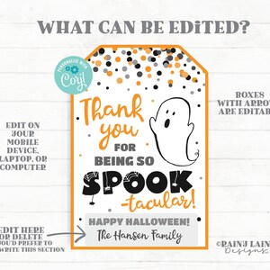 Thanks for Being Spook-tacular Tag Halloween Thank You Tags Gifts Tags ...