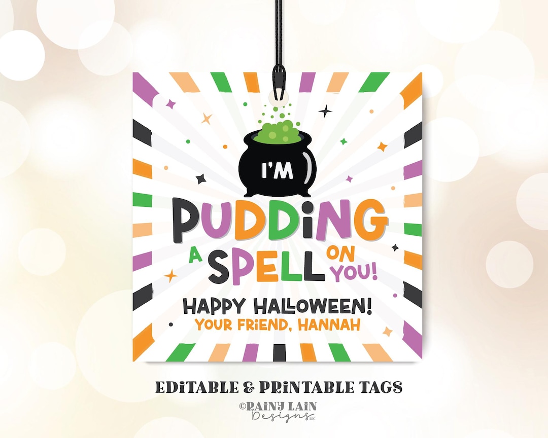 Halloween Favor Tag, Pudding a Spell on You, Gift, Pudding Cups, Trick ...