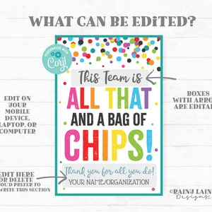 Editable Chips Gift Tag, You're All That and a Bag of Chips, Employee ...