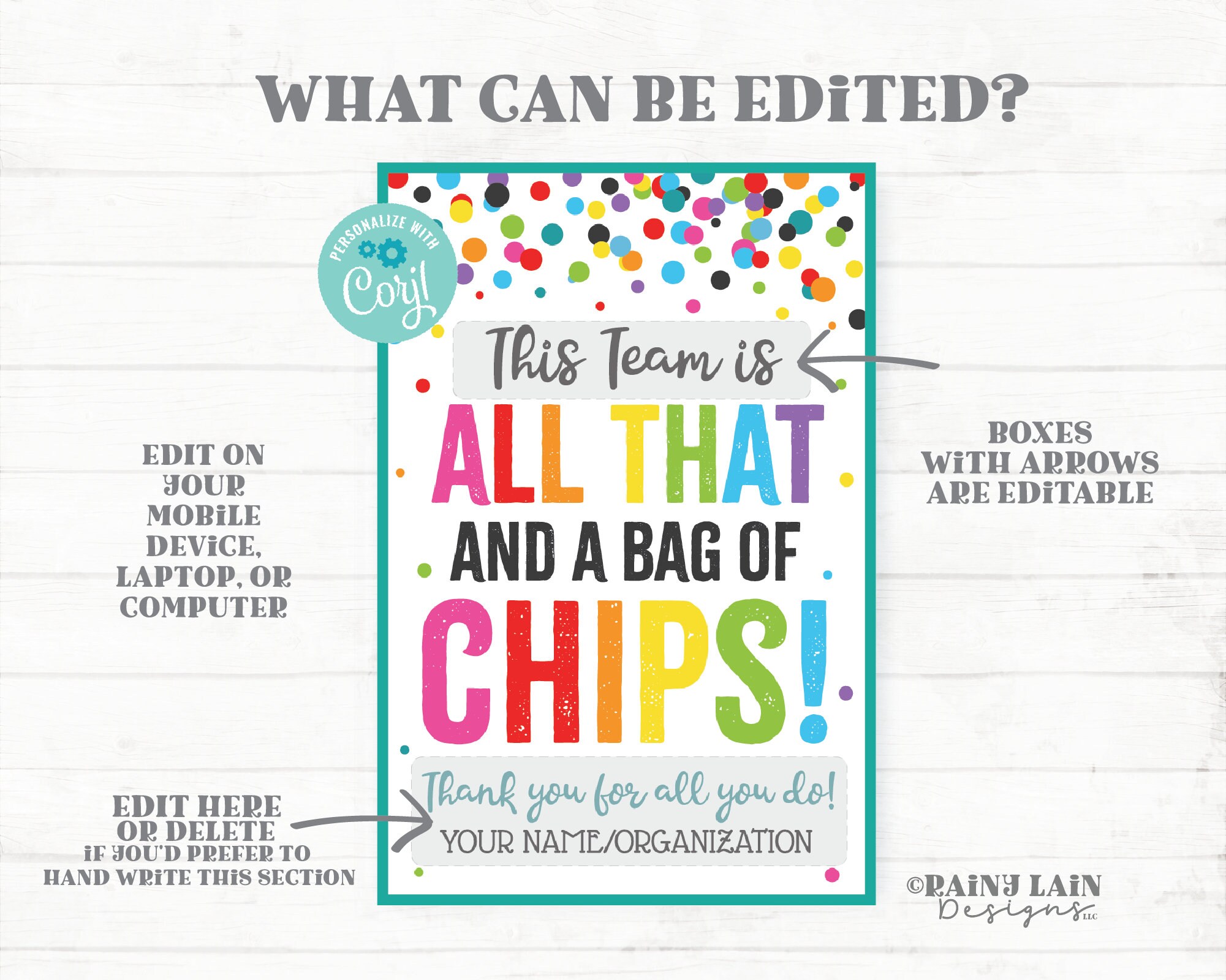 Editable Chips Gift Tag, You're All That and a Bag of Chips, Employee ...