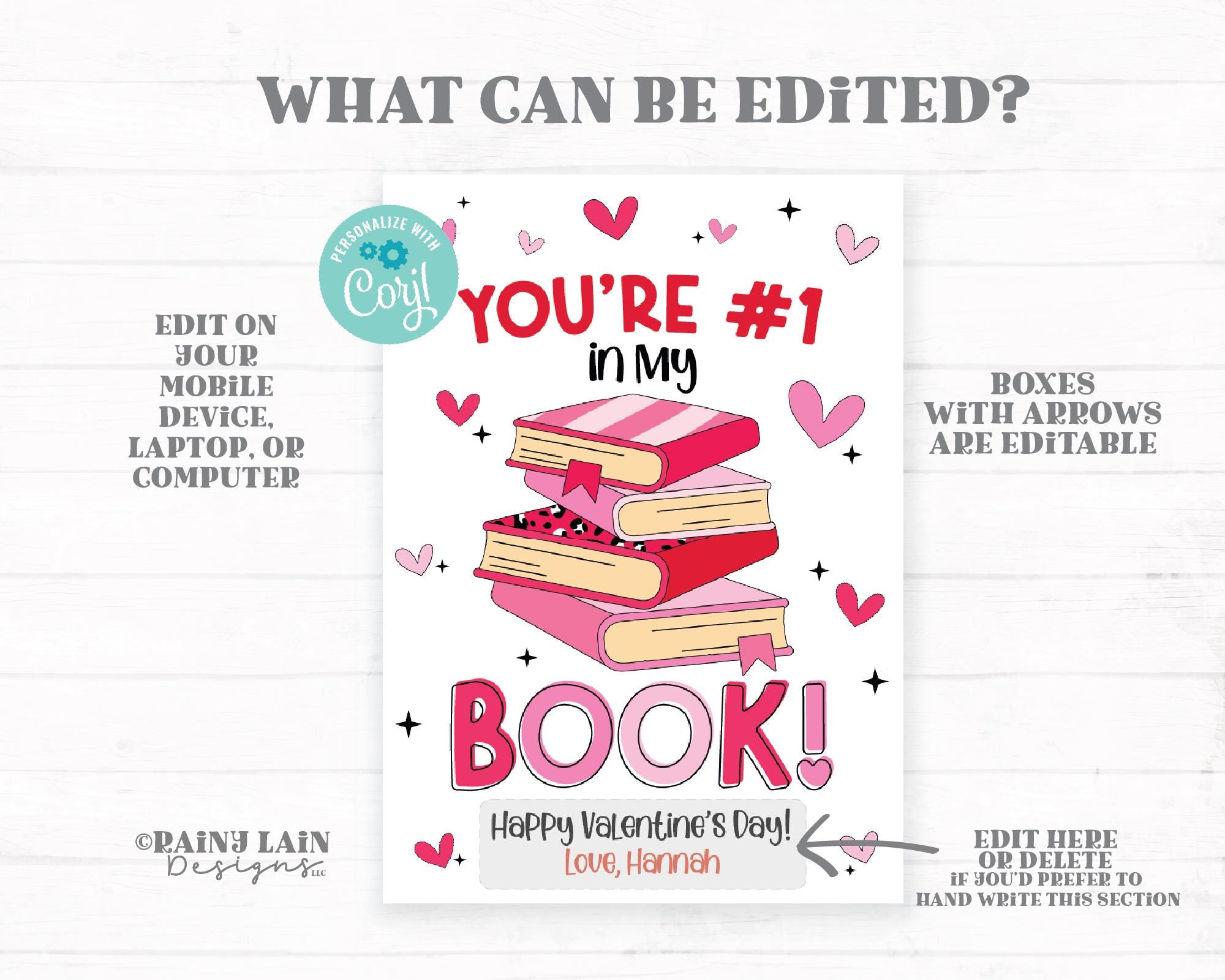 Bookmark Valentine, Printable Valentine's Day Tag, Book Valentine, #1 ...