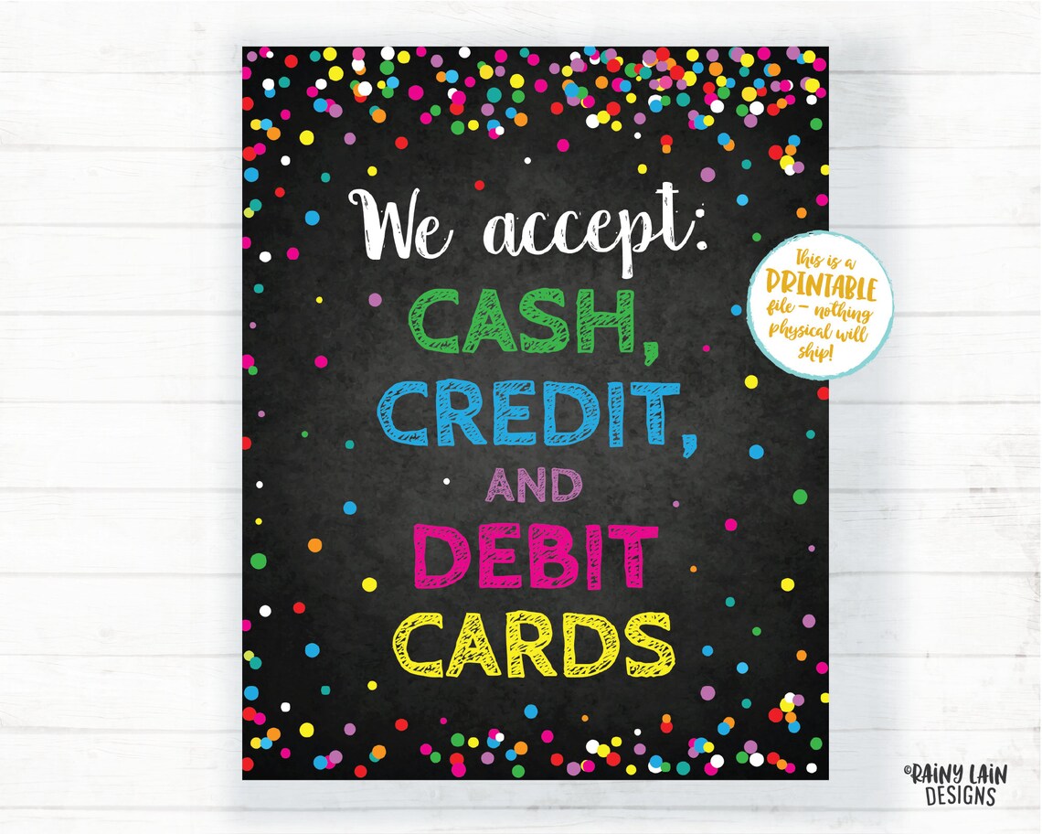We Accept Credit and Debit Cards Sign Cookie Booth Printable | Etsy Canada