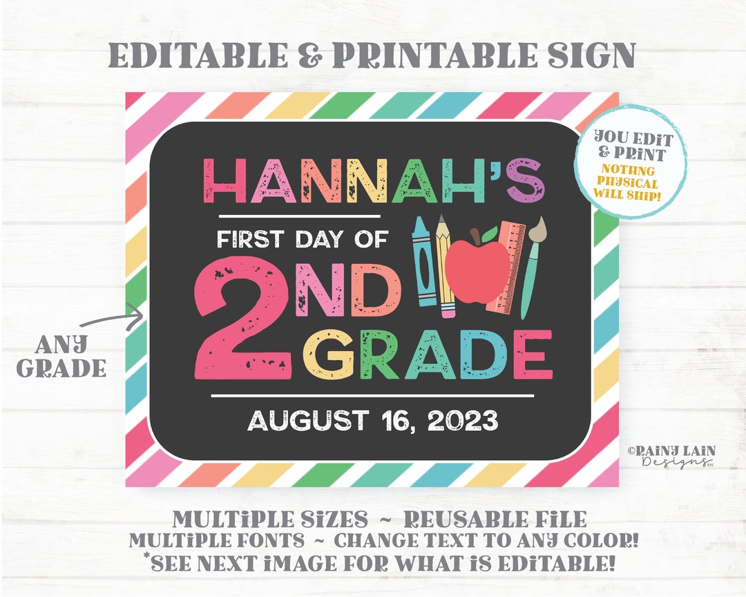 Editable First Day of School Sign, Rainbow Chalkboard, Printable ...