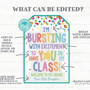 Bursting With Excitement to Have You in My Class Tag, First Day of ...