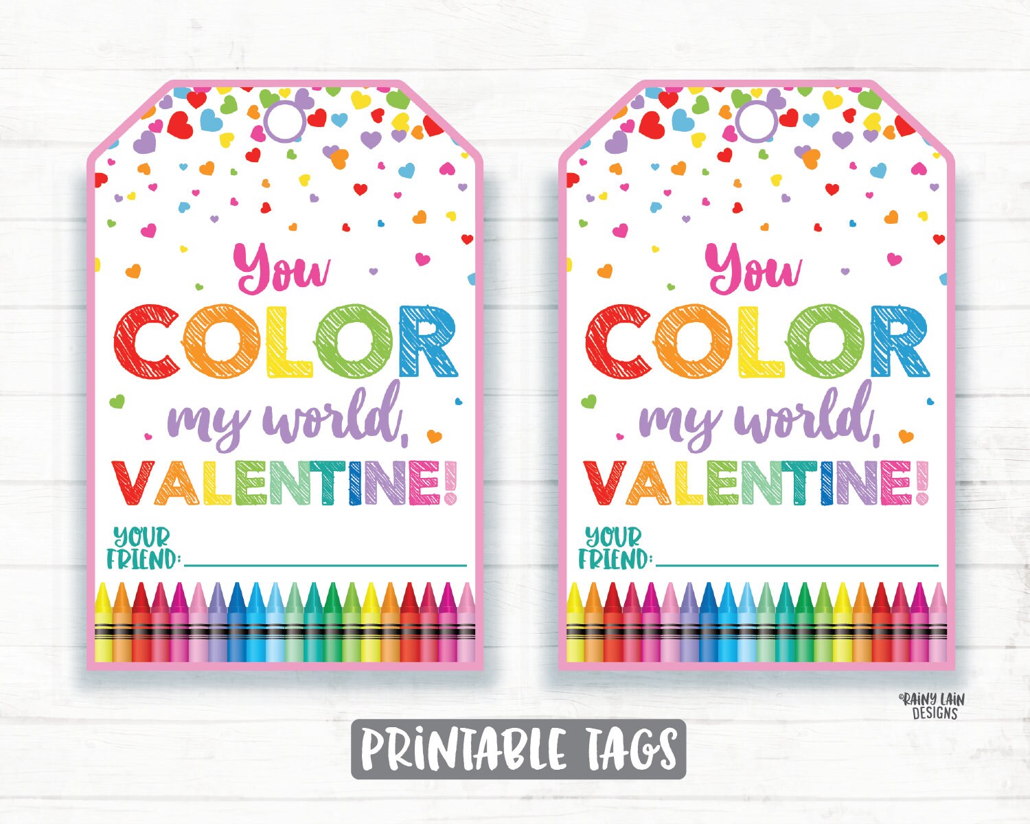 You Color My World Valentine Coloring Valentine Crayons | Etsy