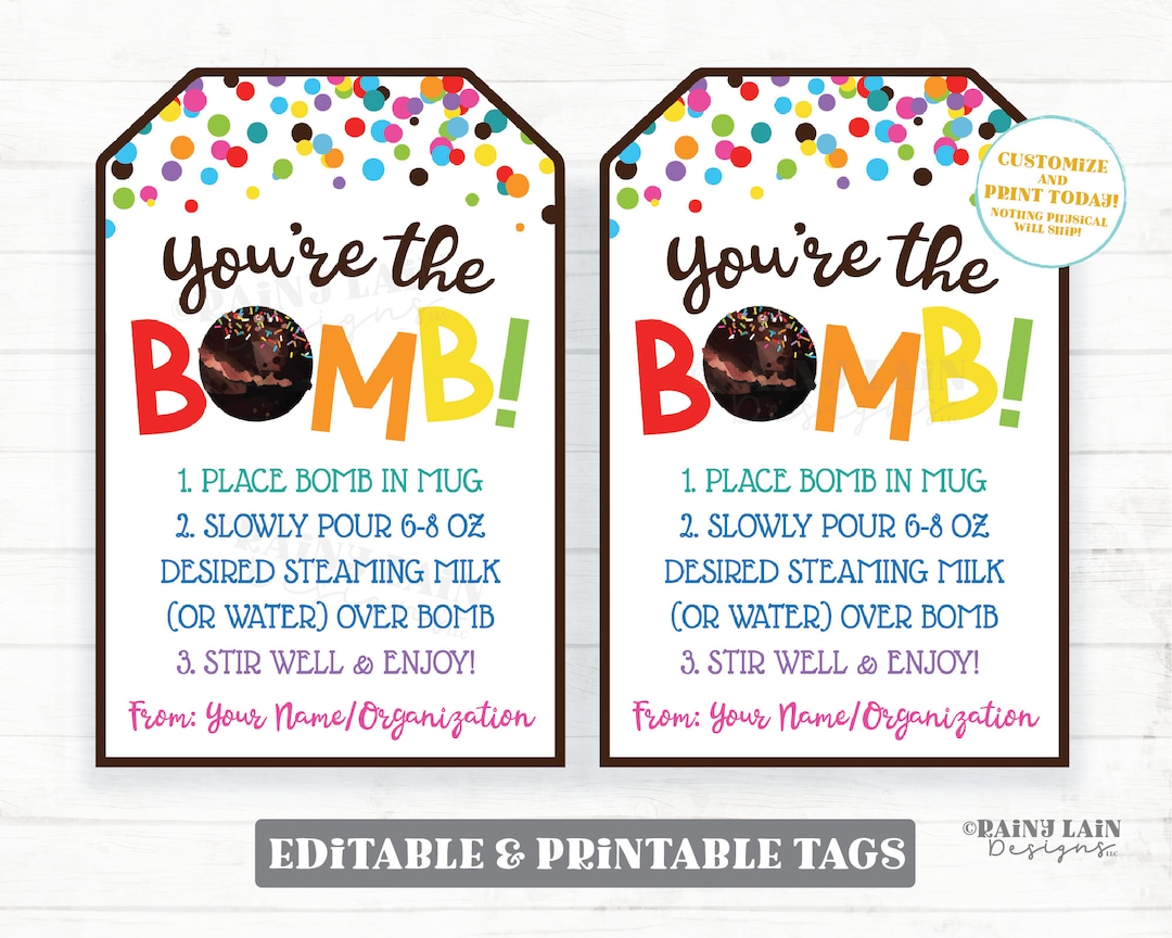 You're the Bomb Tag Editable Cocoa Bomb Tags Hot Cocoa Bomb Gift Hot ...