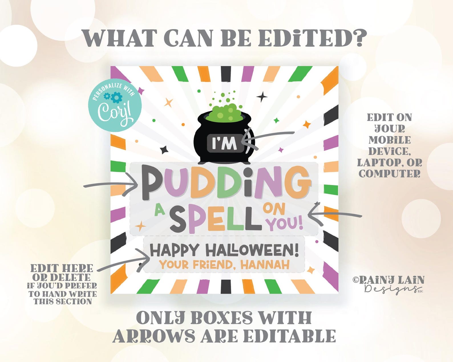 Halloween Favor Tag, Pudding a Spell on You, Gift, Pudding Cups, Trick ...