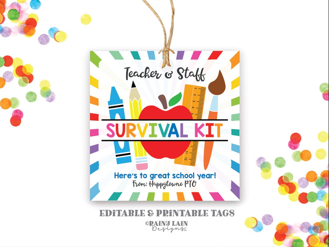 Teacher Survival Kit Tags, Teacher Gift Tag From PTO, First Day of ...