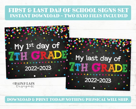 First and Last Day of 7th Grade Sign Set Seventh Grade Back to - Etsy