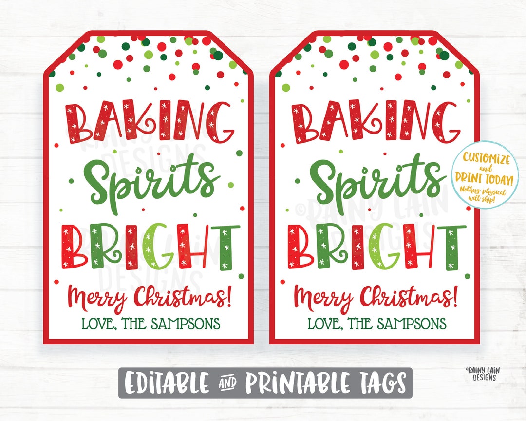 Baking Spirits Bright Tags Christmas Gift Tag Homemade Baked Goods ...