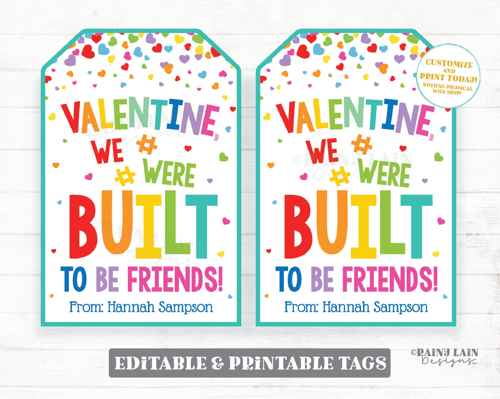 We Were Built to Be Friends Valentine Tag Building Block - Etsy
