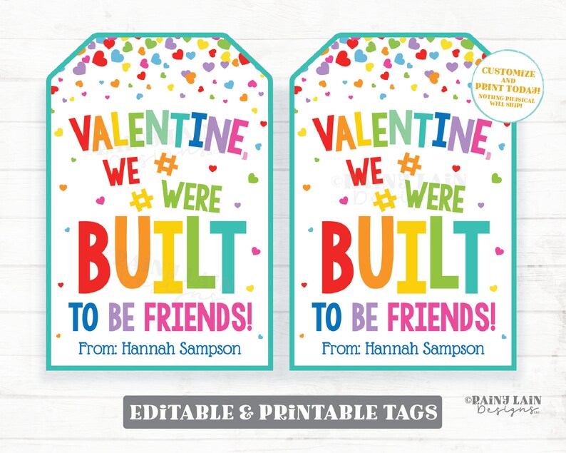 We Were Built to Be Friends Valentine Tag Building Block - Etsy