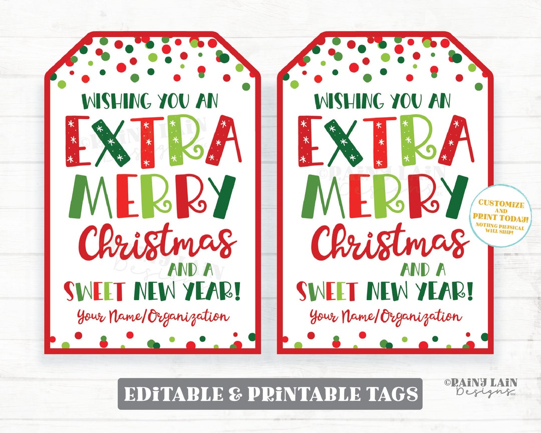 Extra Merry Christmas Tag Sweet New Year Party Favor Tag Gum Printable ...