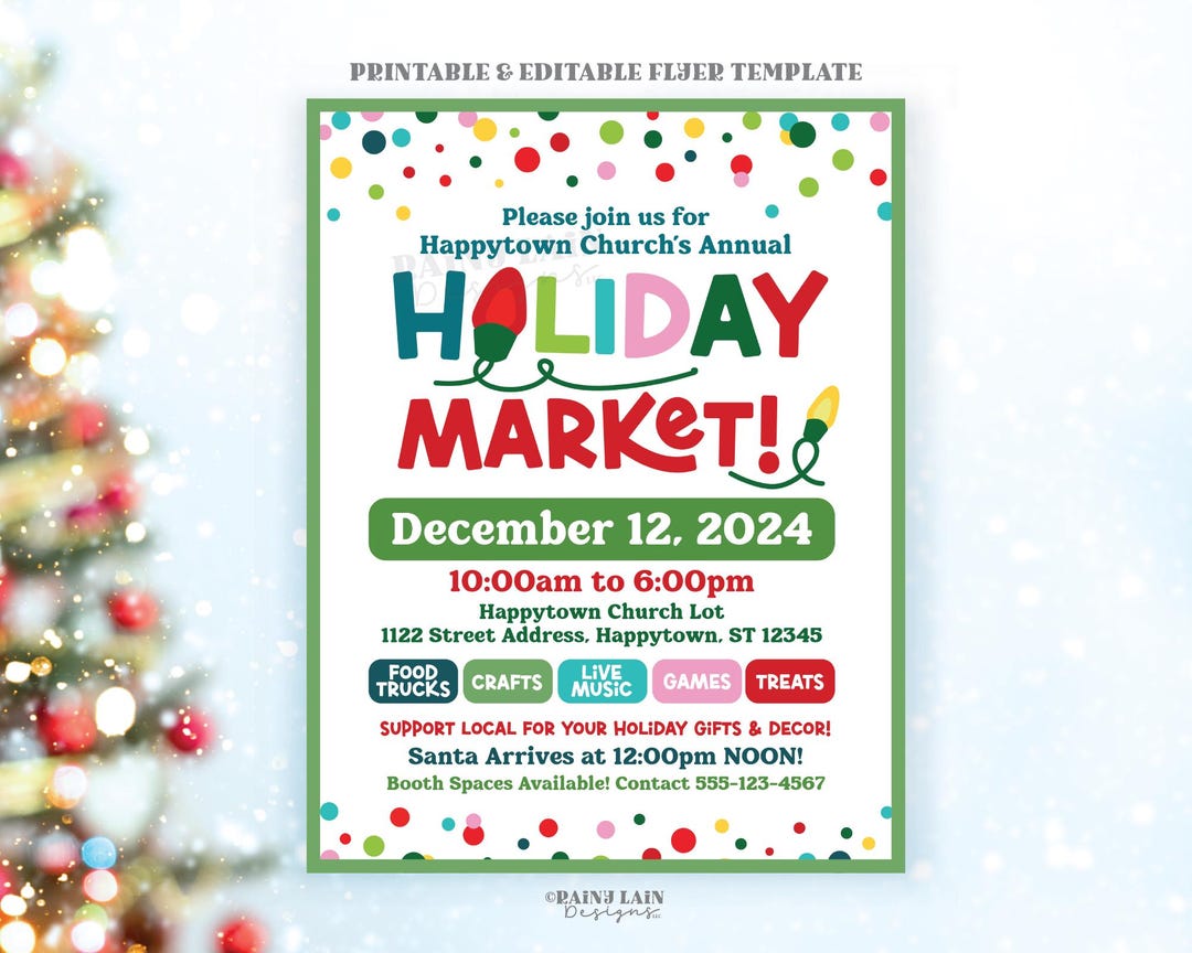 Holiday Market Flyer Template, Editable Christmas Sale Event Craft Fair ...