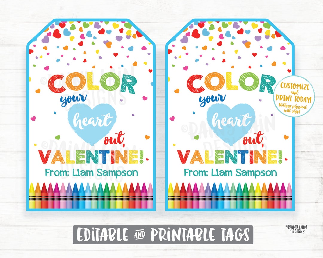 Crayon Valentine, Color Your Heart Out Valentine, Coloring Book ...