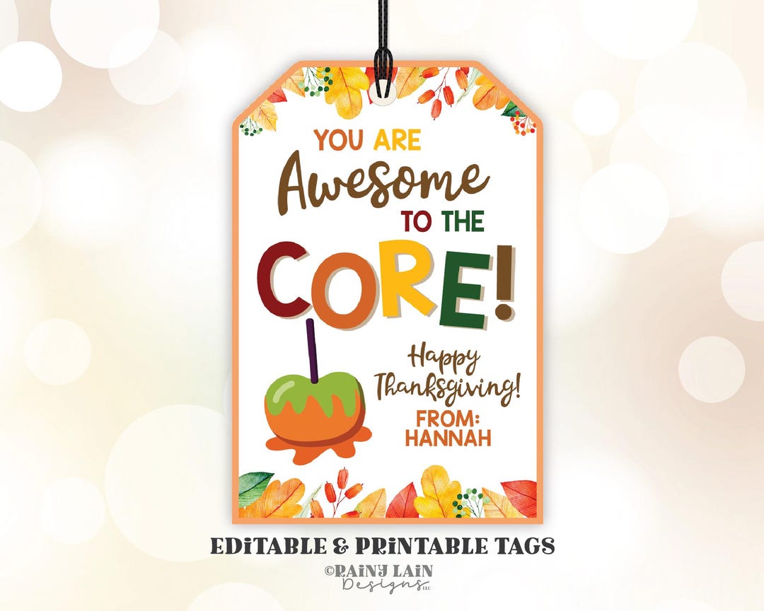 Awesome to the Core Thanksgiving Tag Candy Apple Caramel Fall Gift ...