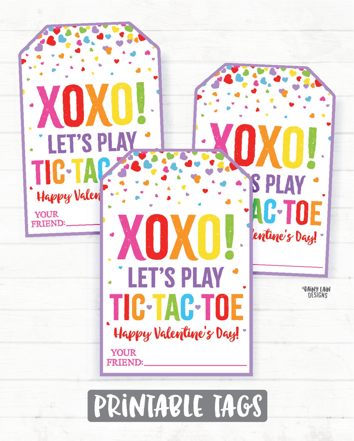 Tic Tac Toe Valentine Tic-tac-toe Valentine Tags XOXO Tags - Etsy