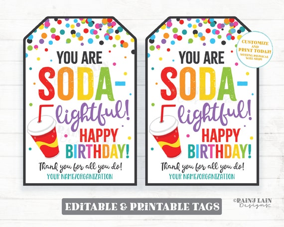 You Are Sodalightful Happy Birthday Tag Soda Gift Soda Pop - Etsy
