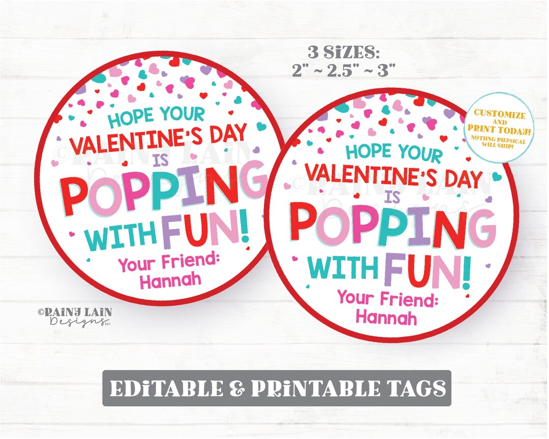 Popping With Fun Tag, Valentine Pop Fidget Toy Pop Popcorn Gift Tag ...
